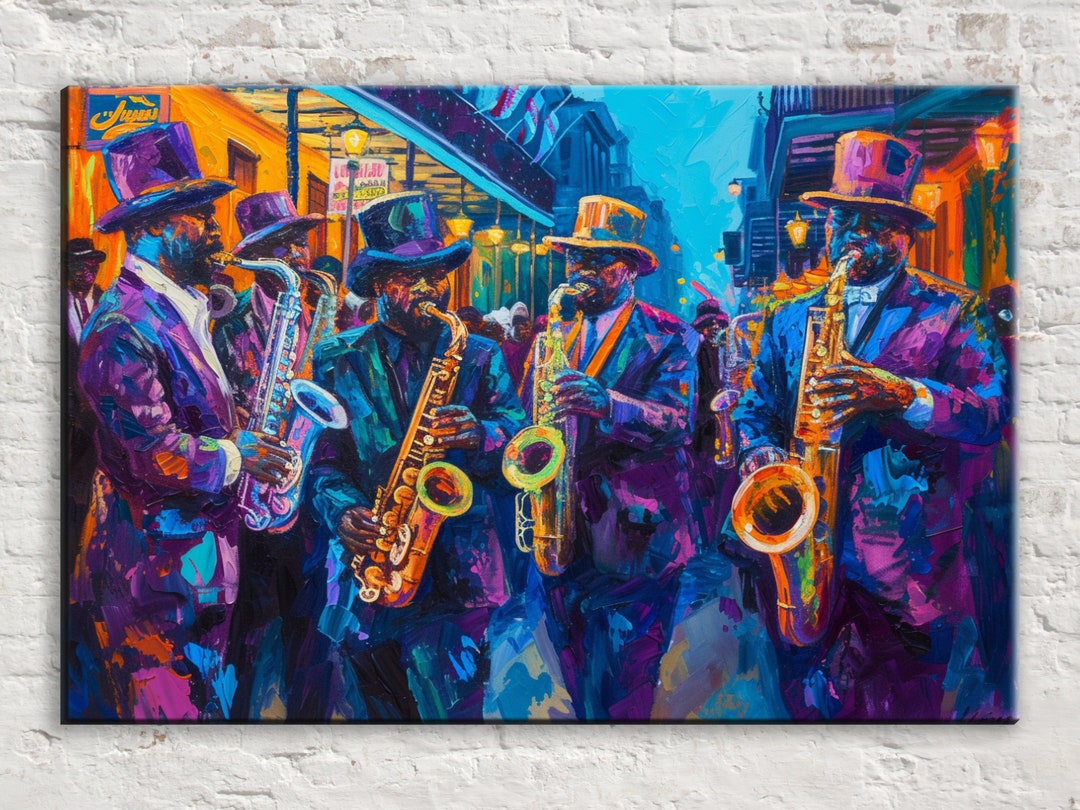 New Orleans Jazz Band, Bourbon Street Mardi Gras Wall Art, Giclee Print ...