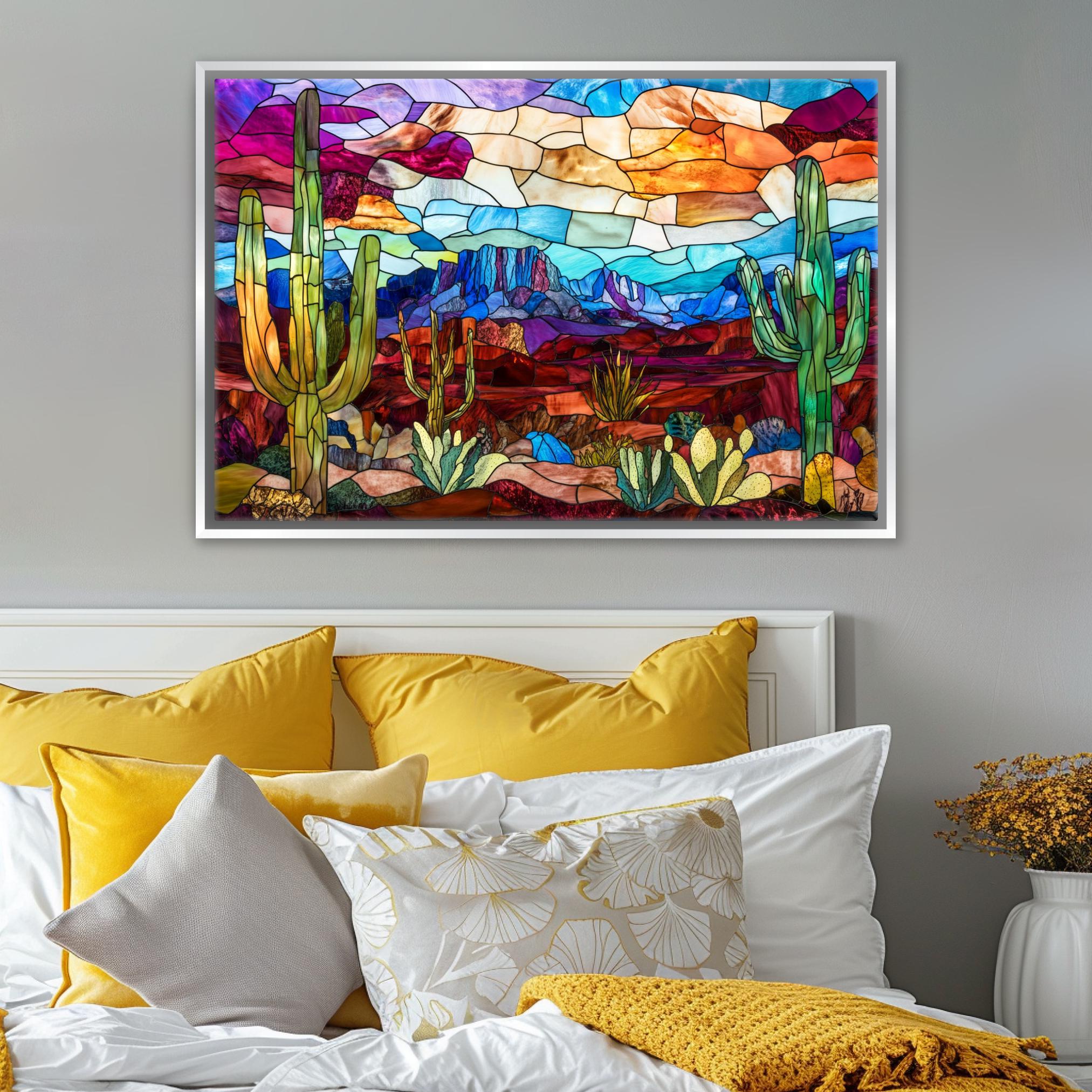 Vibrant Colorful Arizona Desert Stained Glass Style, Southwest Canvas ...