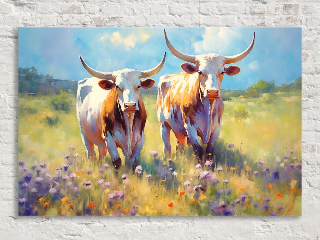 Texas Longhorn Canvas, Texas Pride Wall Art, Western Painting, Cattle ...