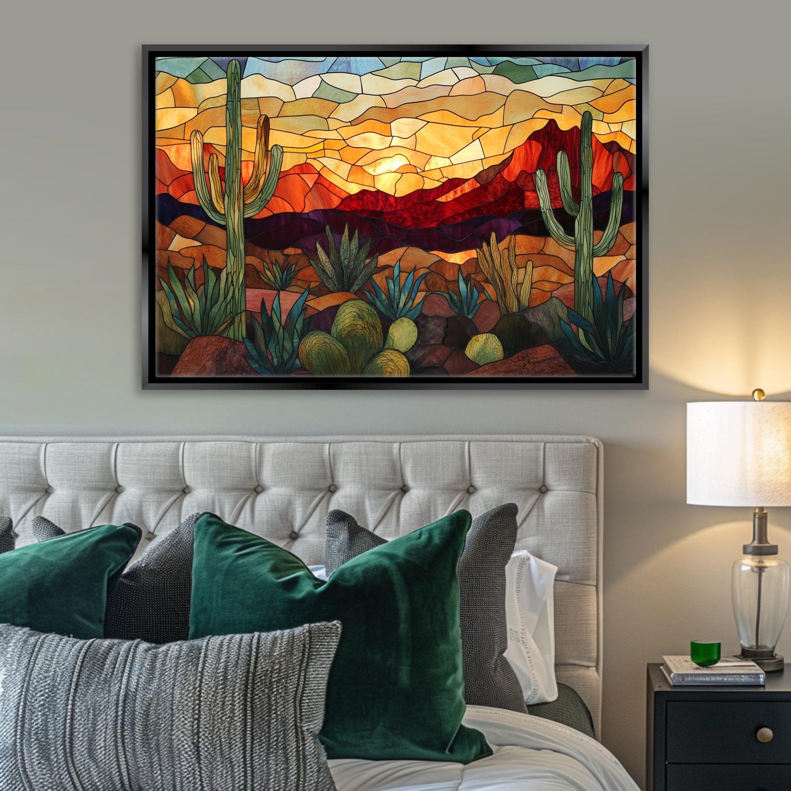 Arizona Desert Stained Glass Style, Southwest Canvas Print, Framed or ...