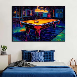 Pool Hall Billiards Table, Neon Synthwave Art, Giclée Print on Gallery ...