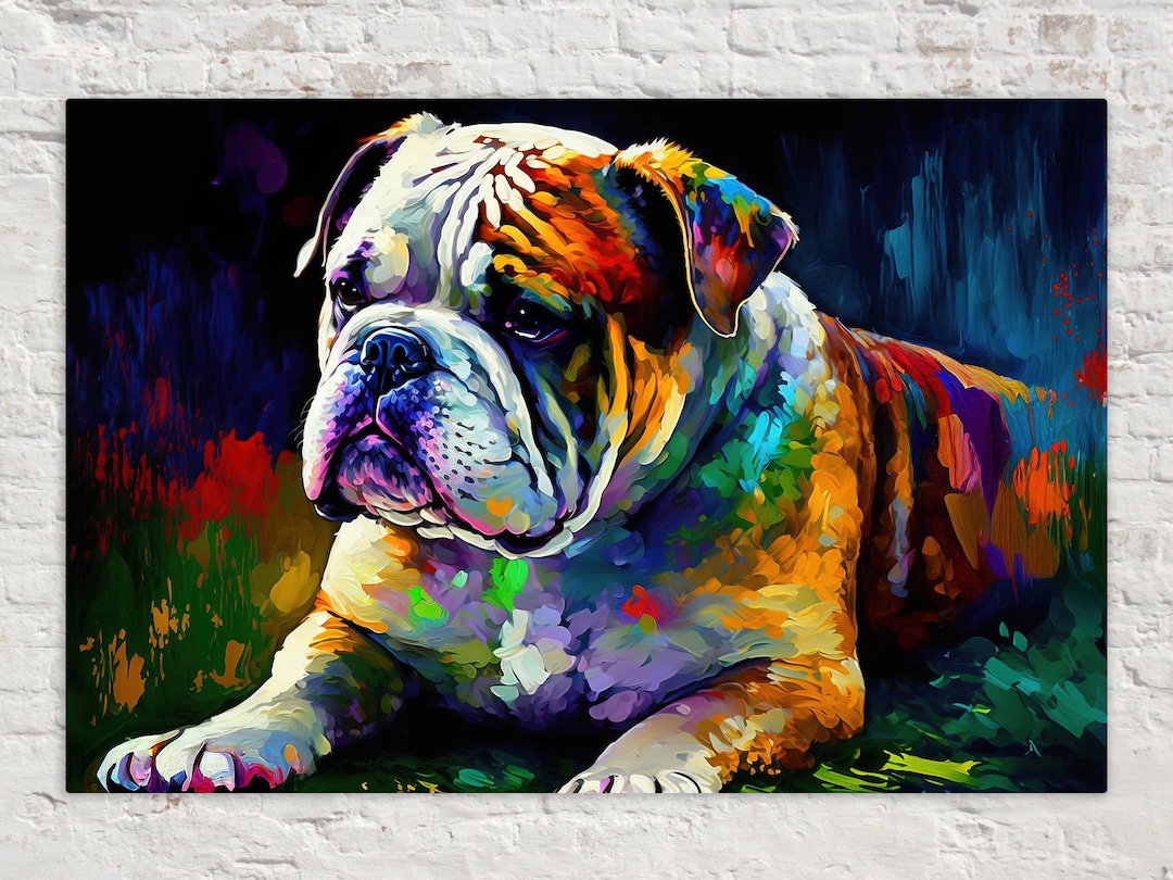 Bulldog Art, English Bulldog Canvas, Painting Print, Vibrant Colorful ...