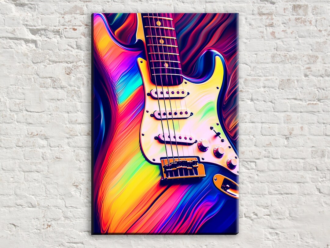 Synthwave Fender Stratocaster Canvas, Electric Guitar Wall Art, Music ...