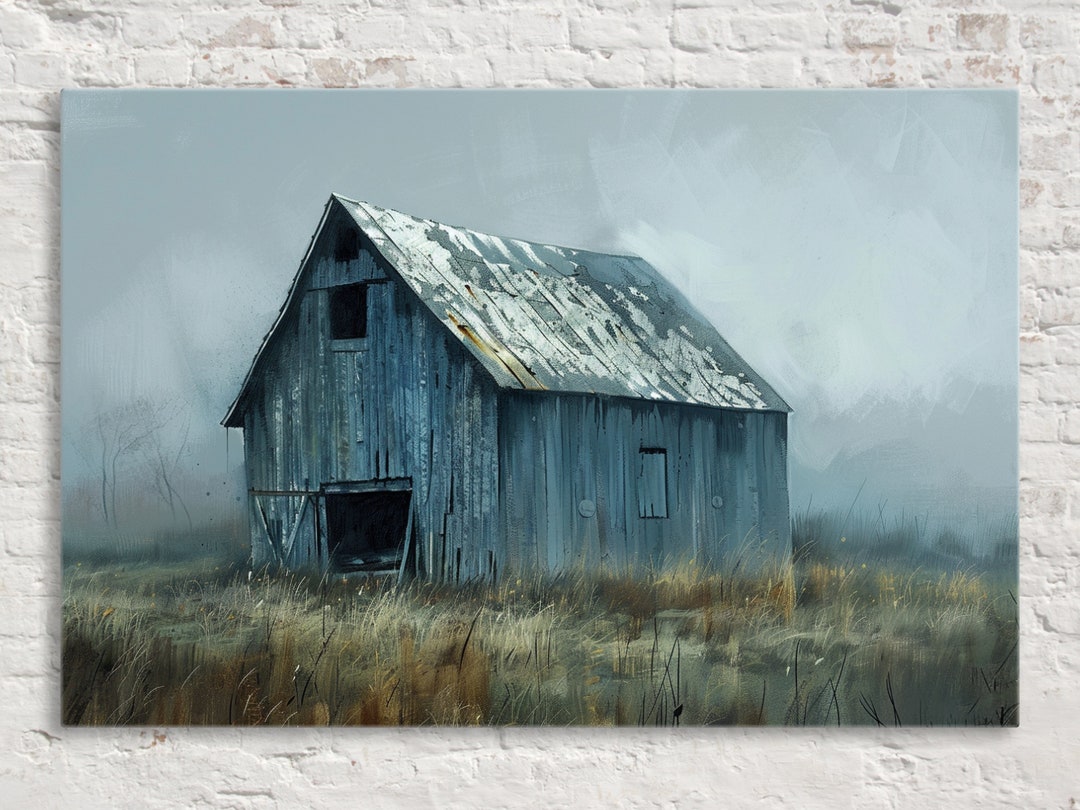 Rustic Farmhouse Barn Wall Art, Blue and Gray, Giclée Print on Gallery ...
