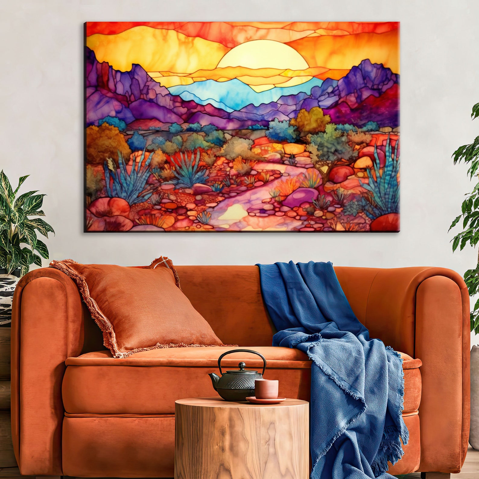 Desert Sunset Stained Glass Style, Alcohol Inks Canvas, Southwest Wall ...