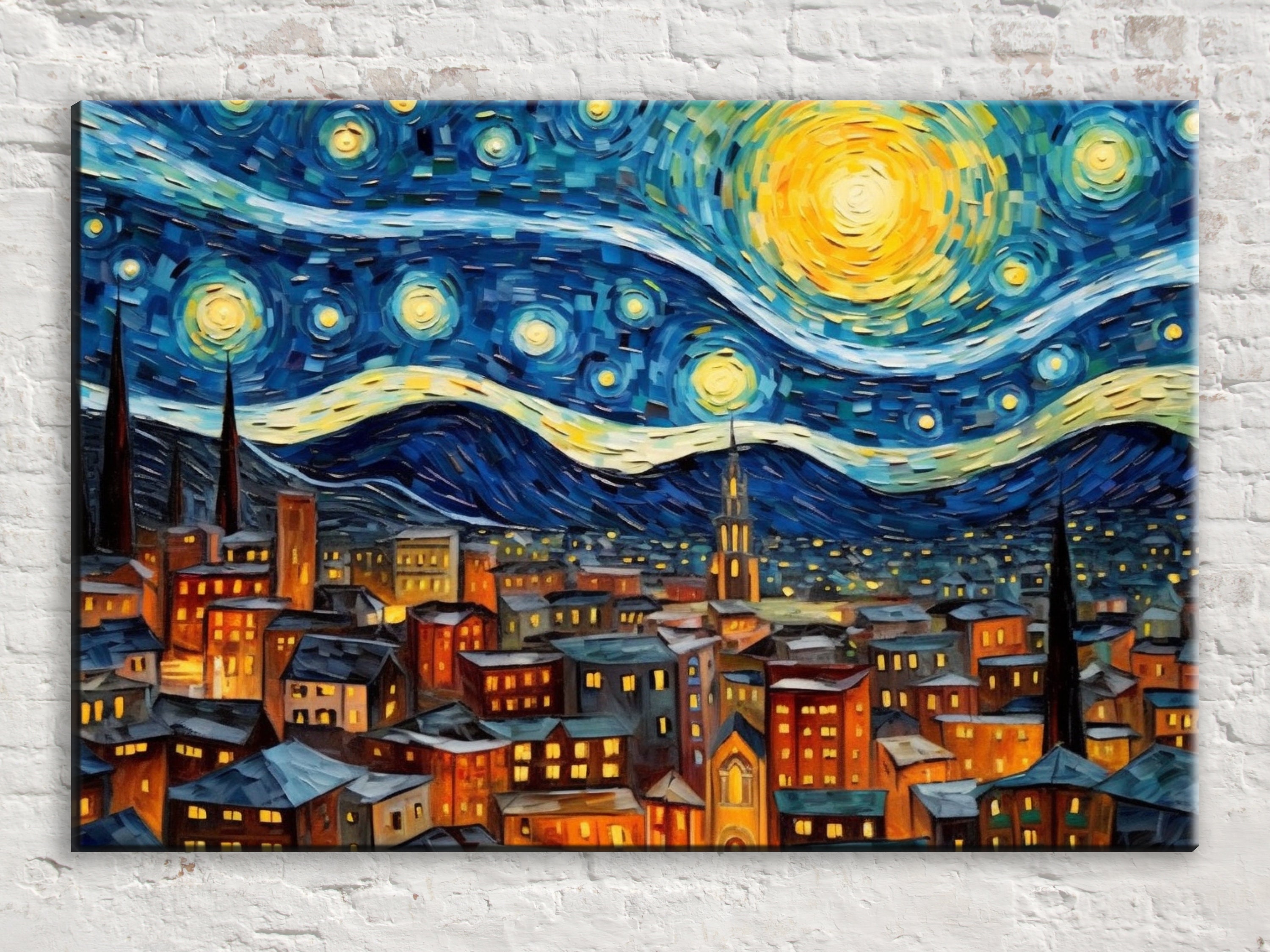 Modern Starry Night Wall Art Van Gogh Inspired Canvas Print - Etsy