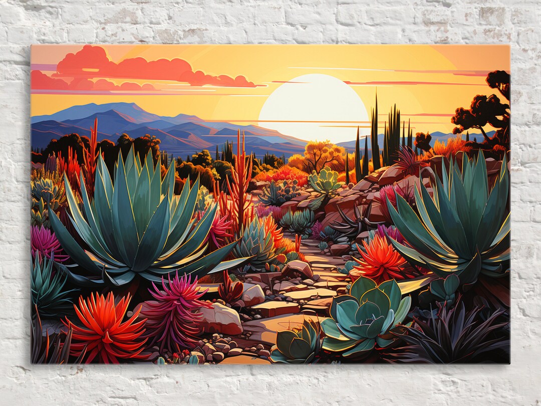 Nature’s Elegance: Agave Desert Scene Artwork on Canvas, Vector ...