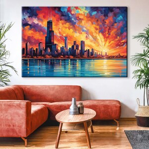 Chicago Sunset Canvas, Chicago Skyline Wall Art, Urban Cityscape Decor ...