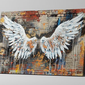 White Graffiti Angel Wings Urban Street Art, Giclee Print on Gallery ...