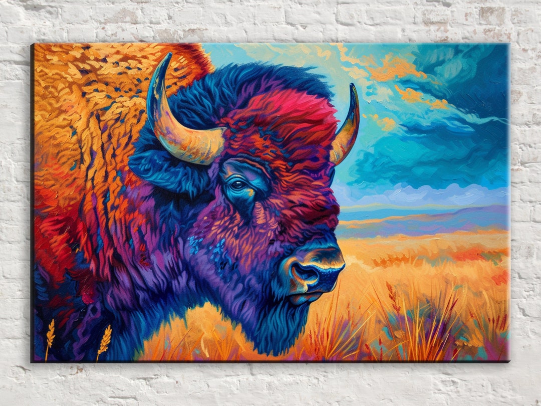 Colorful Bison Majesty: Prairie Wildlife, Buffalo Wall Art, Giclee ...