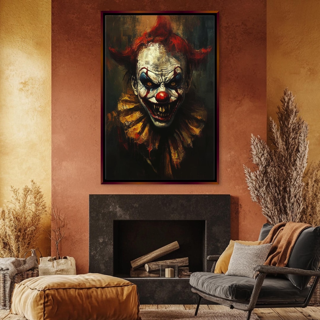 Gothic Clown Wall Art Canvas, Scary Halloween Decor, Framed or Unframed ...