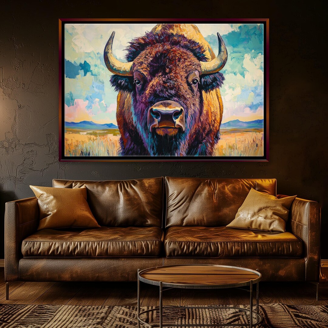 Majestic Bison Artwork Canvas Print, American Buffalo Decor, Framed or ...