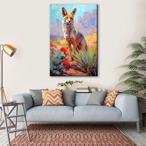 Graceful Desert Fox, Canvas Wall Art, Southwest Wildlife Painting, Wild ...
