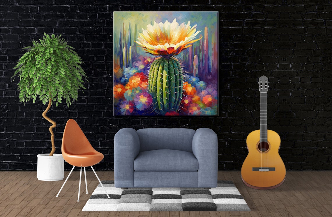 Saguaro Cactus Bloom Flower Painting, Giclée Print on Gallery-wrapped ...