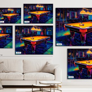 Pool Hall Billiards Table, Neon Synthwave Art, Giclée Print on Gallery ...