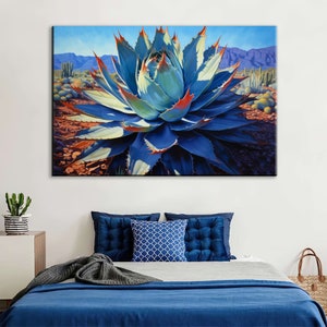 Tranquil Elegance: Blue Agave Canvas Print, Desert Scene Realistic ...