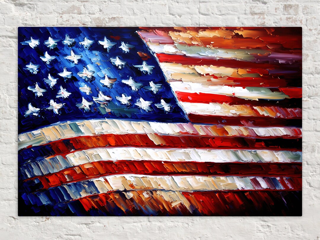 American Flag Canvas Print, Patriotic Painting, Red White and Blue ...