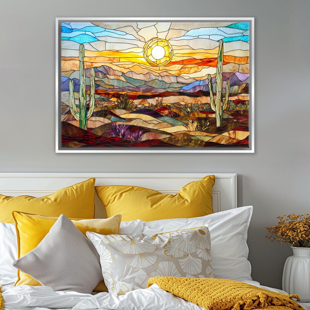 Stunning Stained Glass Style Arizona Desert Landscape Canvas Print ...
