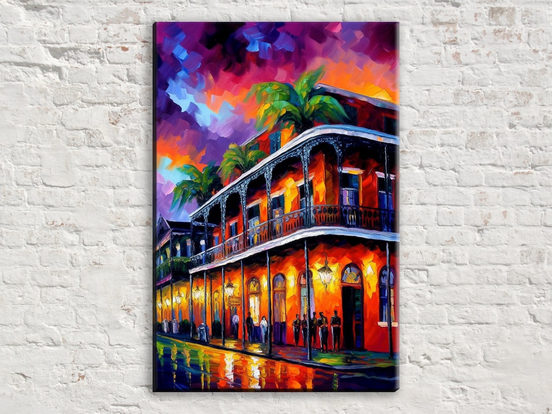 Vibrant and Colorful New Orleans Canvas Wall Art, Bourbon Street ...