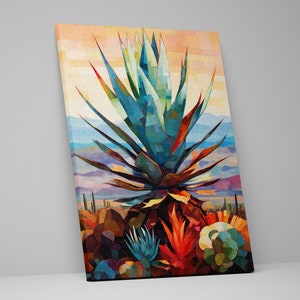 Agave Desert Scene Canvas, Modern Southwest Print, Large Desert ...