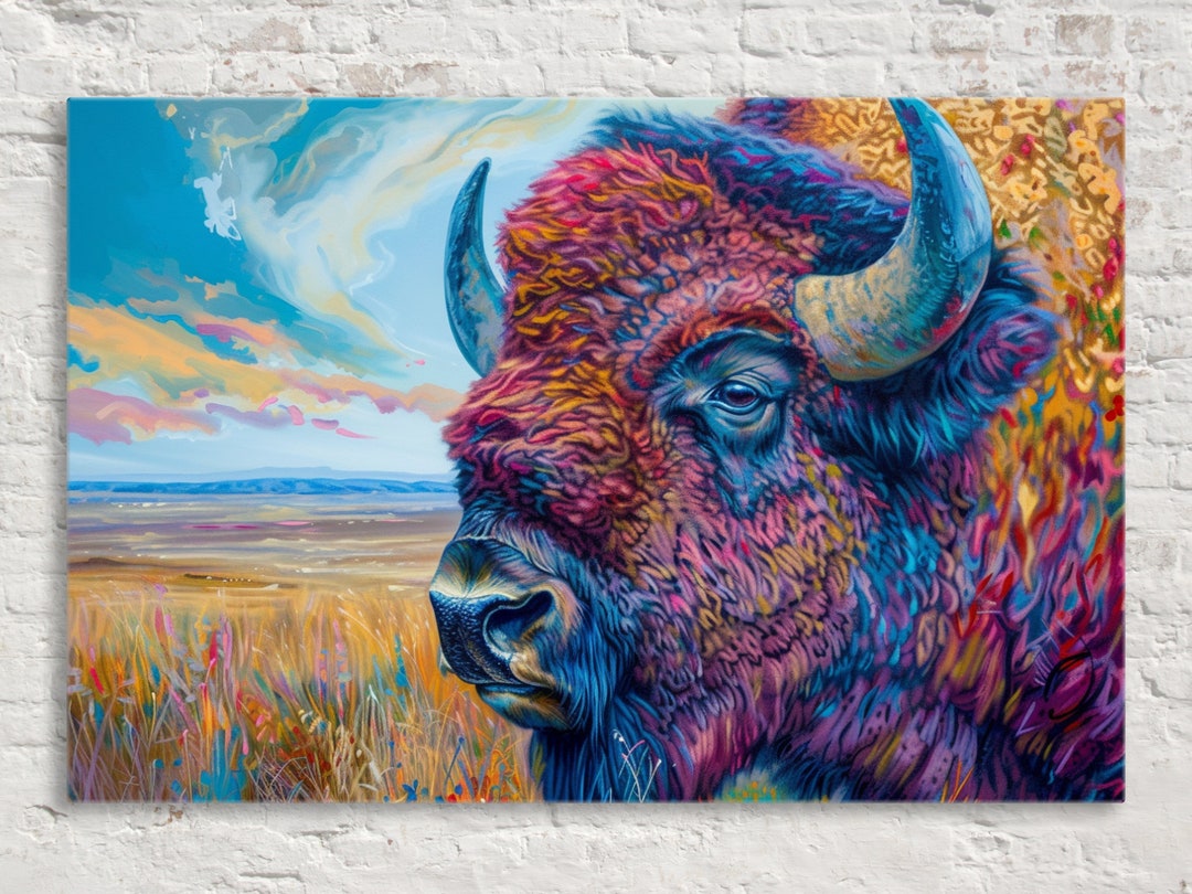 Bison Close up Pose, American Prairie Scene, Giclee Print on Gallery ...