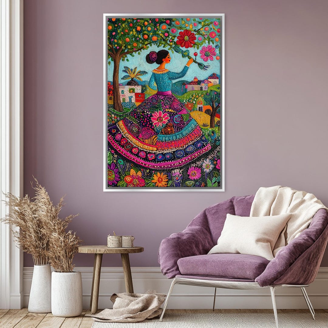 Vibrant Mexican Folk Art Canvas Print, Colorful Latin Decor, Framed ...