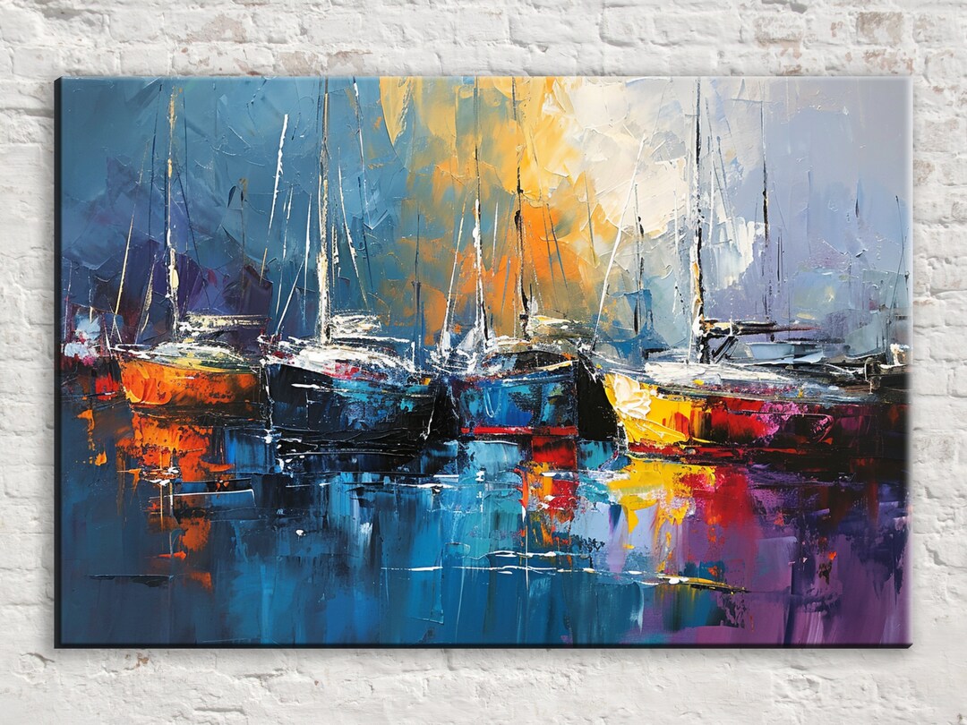 Sailboats in the Harbor, Modern Impressionism, Giclee Print on Gallery ...