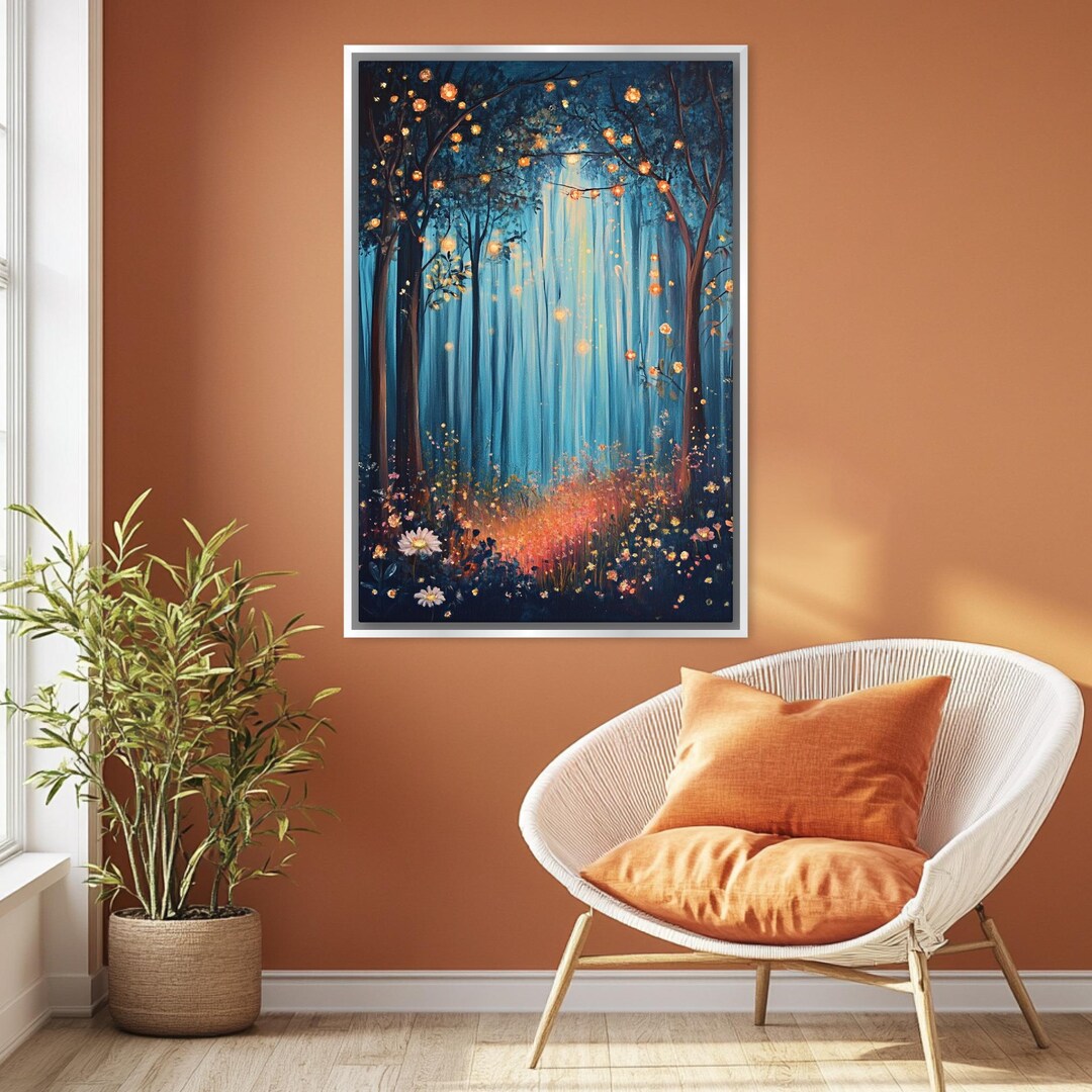 Enchanted Firefly and Butterfly Forest Wall Art Canvas Print, Framed ...