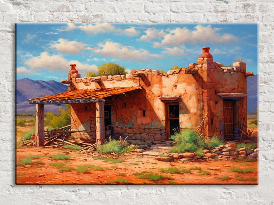 Spanish Adobe Wall Art, Rustic Western Canvas, Giclée Print on Gallery ...