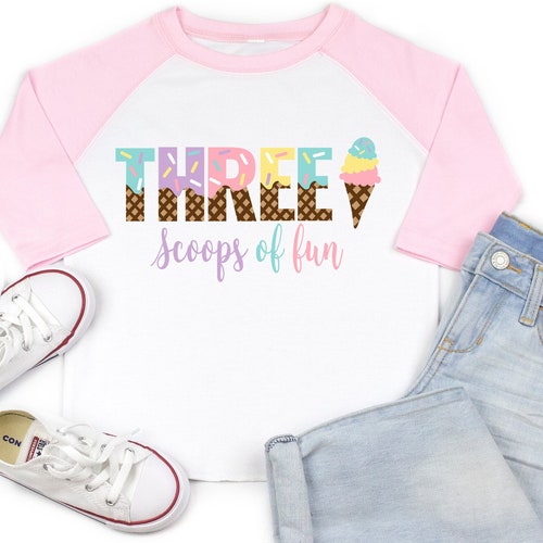 Three Scoops of Fun Ice Cream Girls 3rd Birthday Shirt 3rd - Etsy