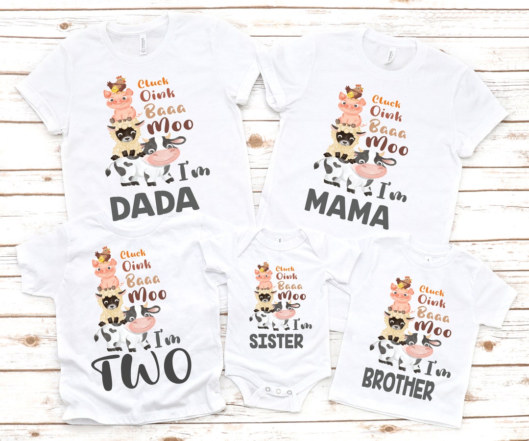 Family Cluck Oink Baa Moo I'm Two Cow Birthday Shirt, Farm Birthday ...