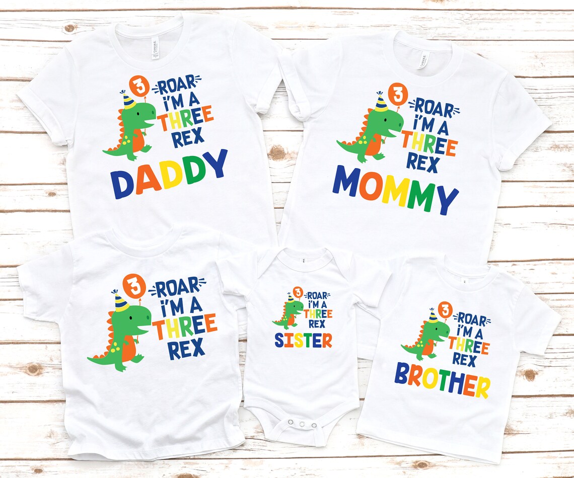 Family Three Rex 3 Rex Boy Dinosaur Birthday Shirt 3 Rex - Etsy