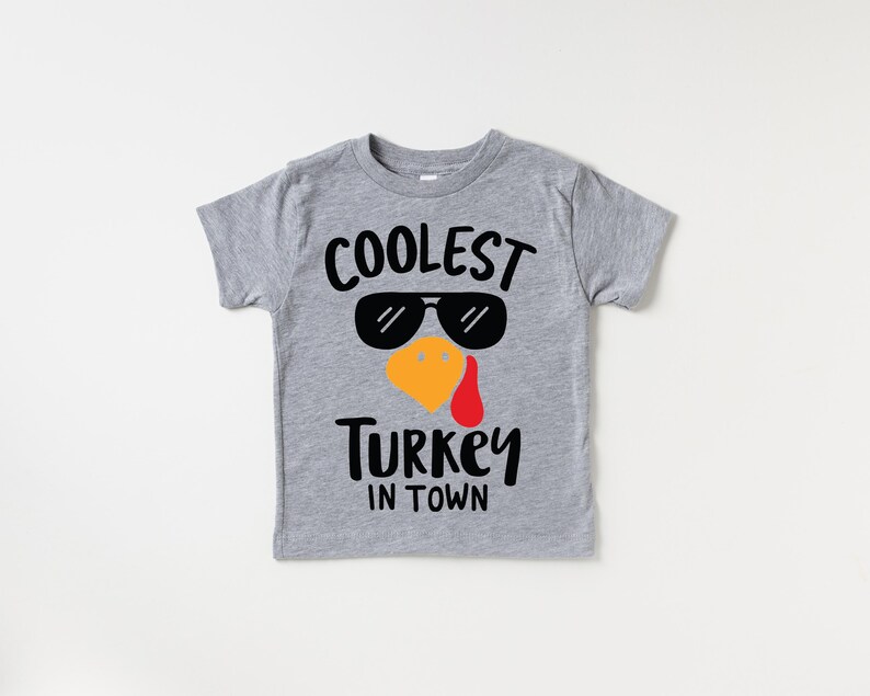 Coolest Turkey in Town, Kids Toddler Boy Thanksgiving Shirt, Boy ...