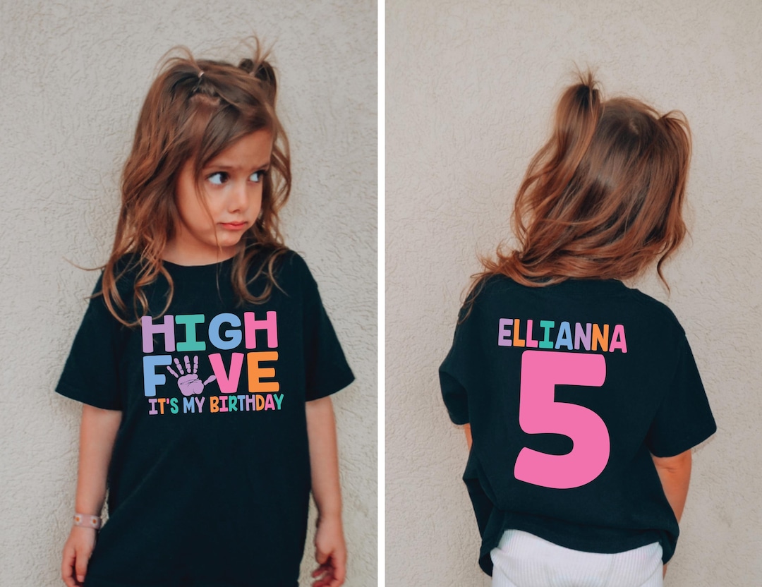 Girls 5th Birthday High Five Shirt, Fifth Birthday Shirt, 5th Birthday ...