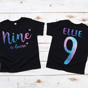 Nine is Divine Girl 9th Birthday Shirt, Ninth Birthday Shirt, 9th ...