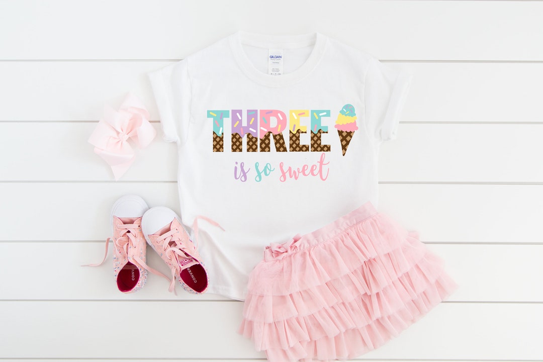 Three is so Sweet Ice Cream Girls 3rd Birthday Shirt, 3rd Birthday ...