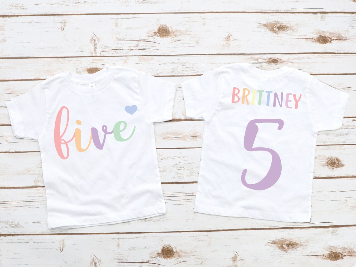 Girls 5th Birthday Pastel Rainbow Custom Five Shirt Birthday | Etsy