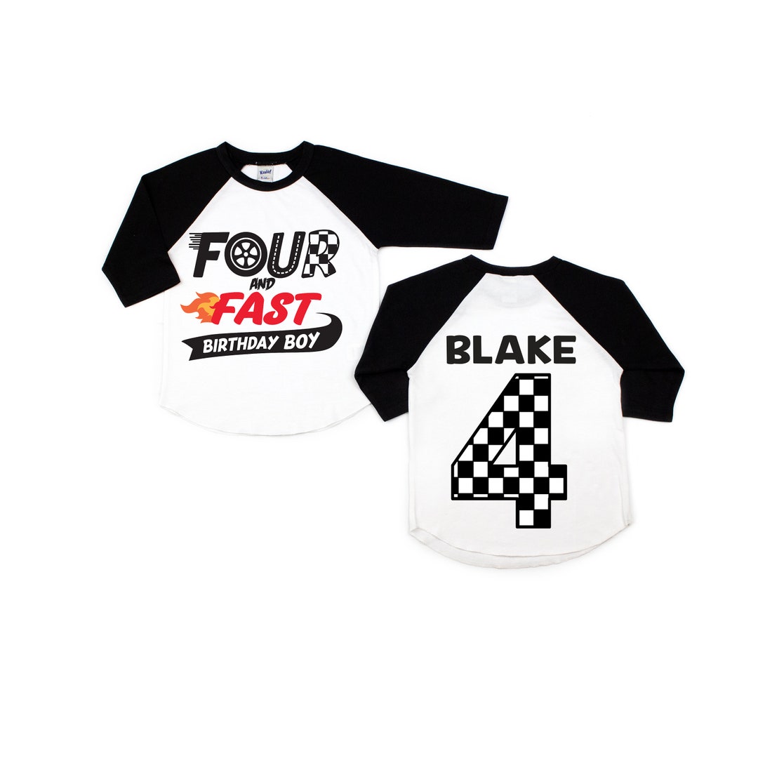 Four and Fast Race Car Birthday Boy 4th Shirt, Racecar Birthday ...