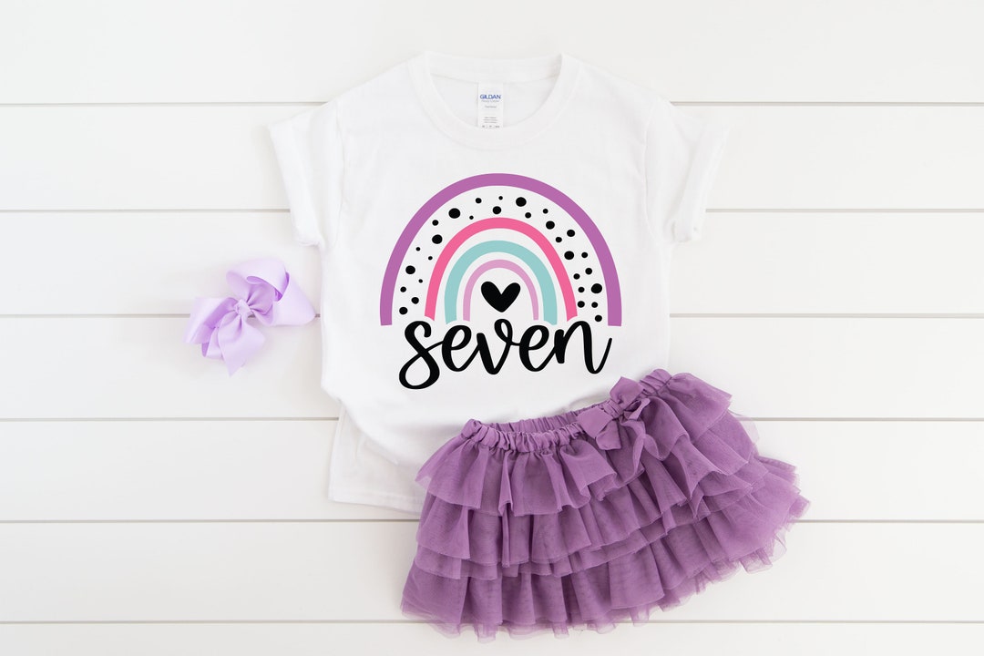 Seventh Rainbow Heart Birthday Shirt Girl , 7th Birthday, 7th Rainbow ...
