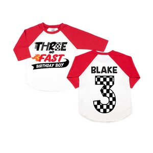 Three and Fast Race Car Birthday Boy 3rd Shirt, Racecar Birthday ...