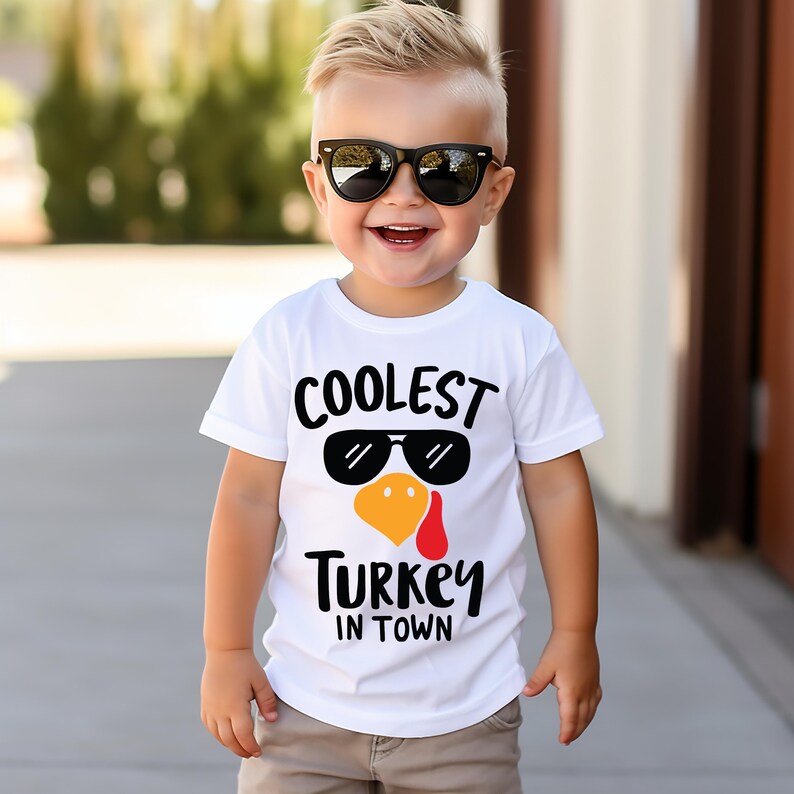 Coolest Turkey in Town, Kids Toddler Boy Thanksgiving Shirt, Boy ...