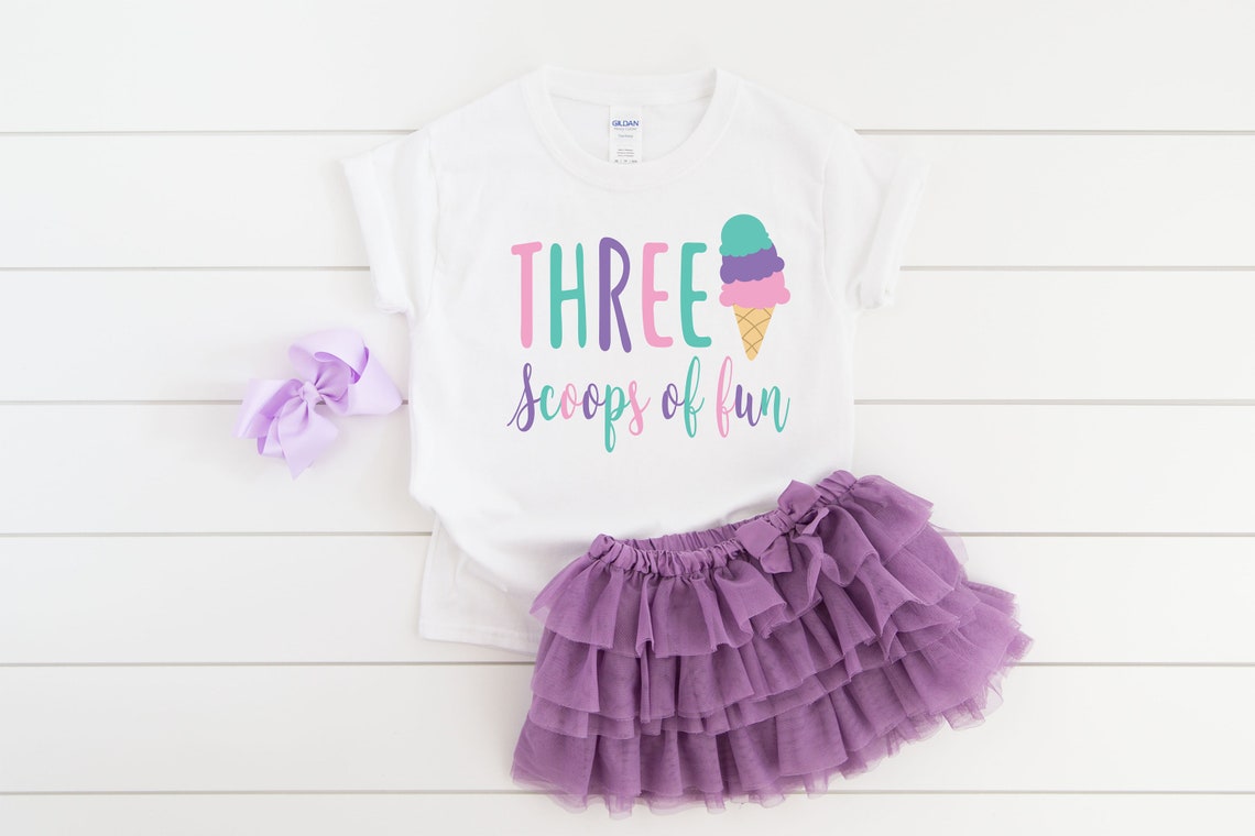 Three Scoops of Fun Ice Cream Girls 3rd Birthday Shirt 3rd - Etsy