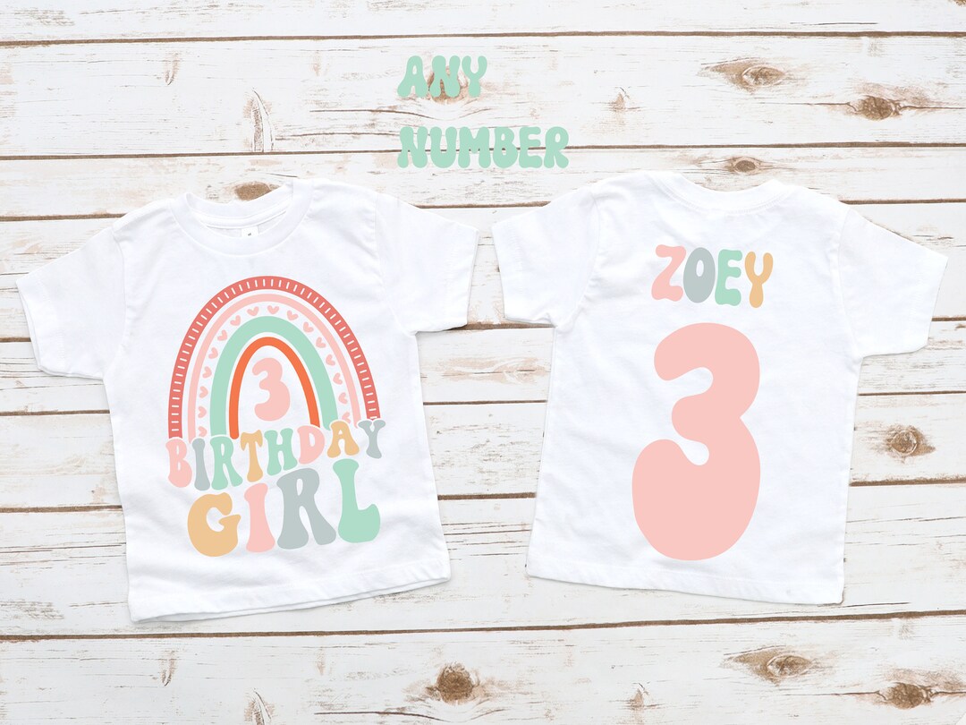 Birthday Girl Retro Rainbow Custom 3rd Birthday Shirt, Retro Birthday Party, Girl Birthday Shirt ...