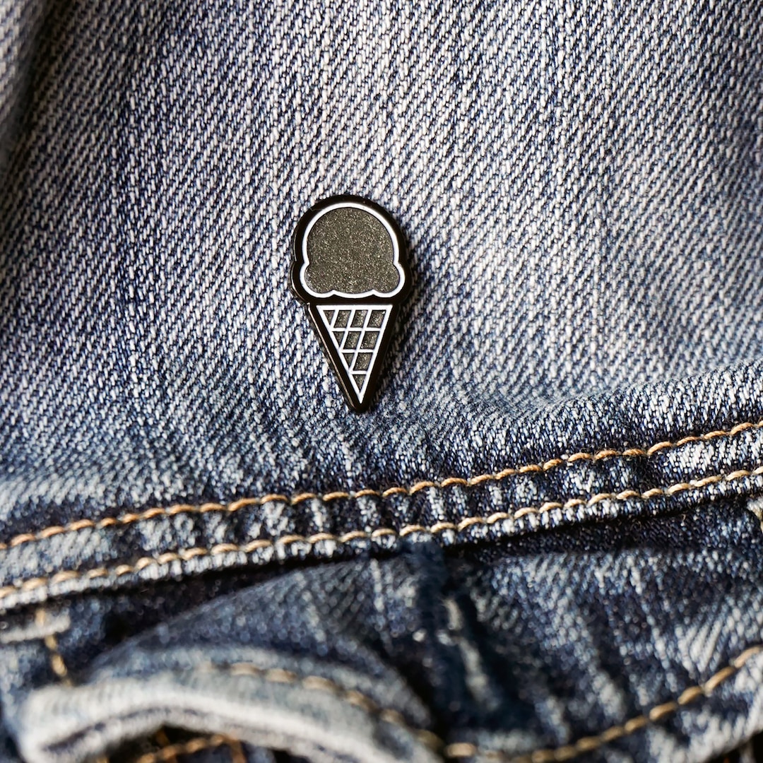 Minimalist Ice Cream Cone Pin (glow in the Dark) | Black and White ...
