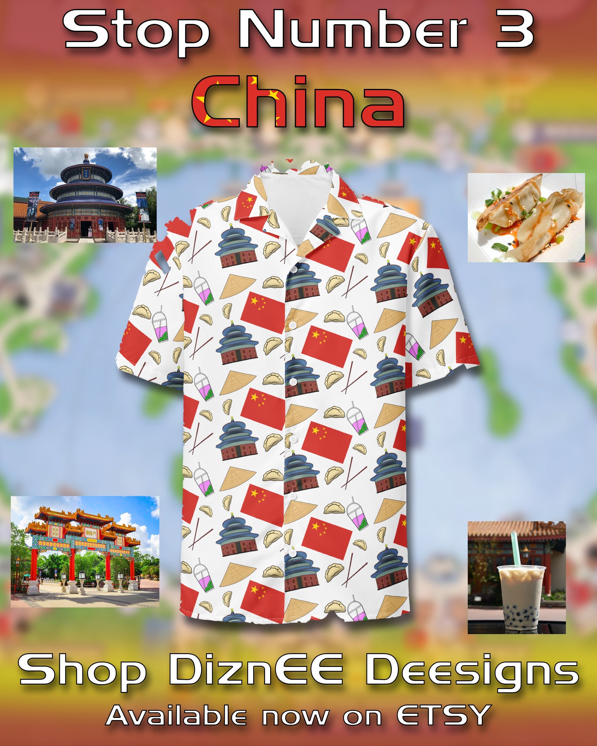 EPCOT World Showcase China Button Down Hawaiian Drinking Around the ...