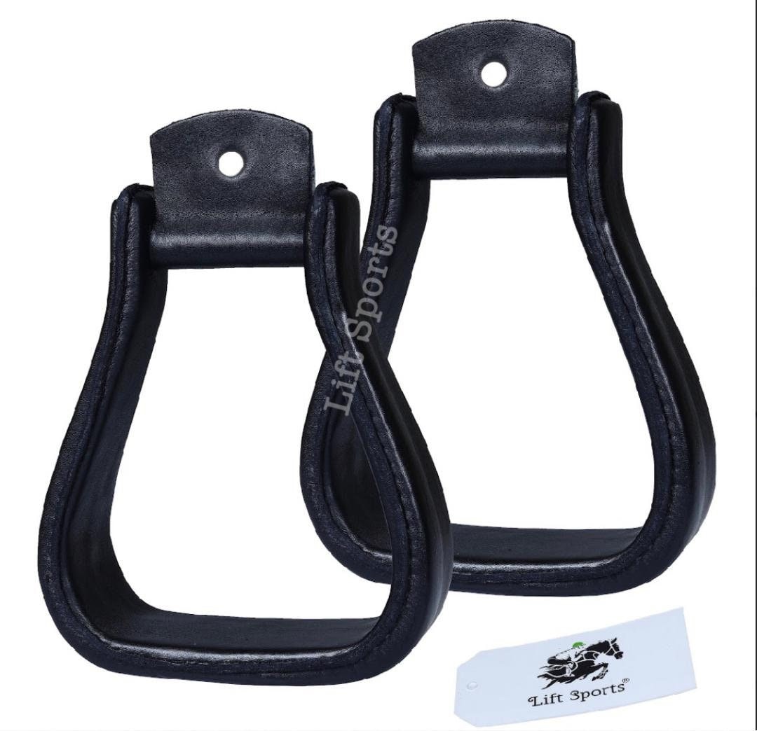 Horse Western Stirrups Leather Covered Saddle Original Cowhide Black 5 ...