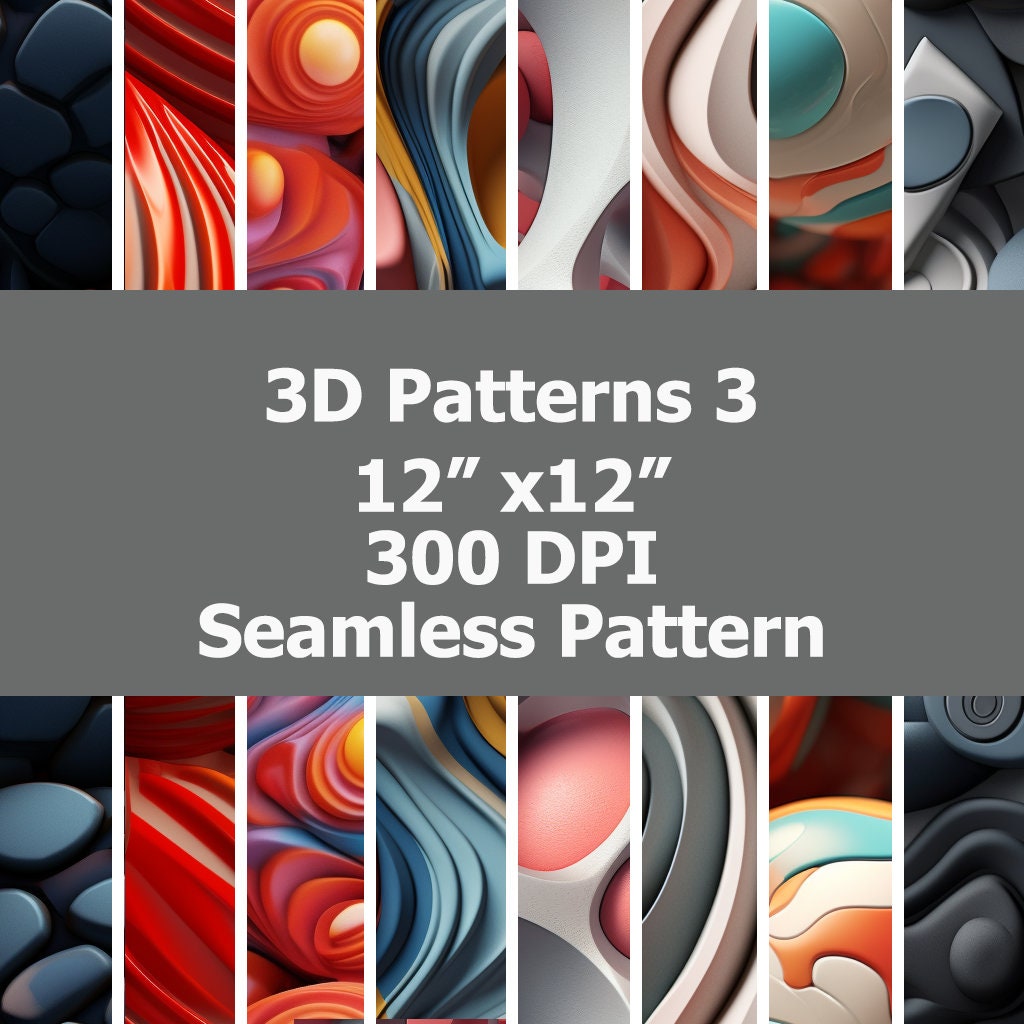 8 Seamless 3D Abstract Patterns. 3D Patterns Background. Sublimation ...