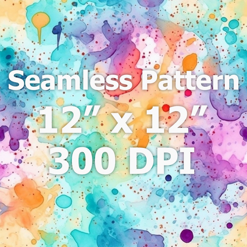 Watercolor Splatter Pattern: Seamless Digital Paper (PNG, 12x12, 300 ...