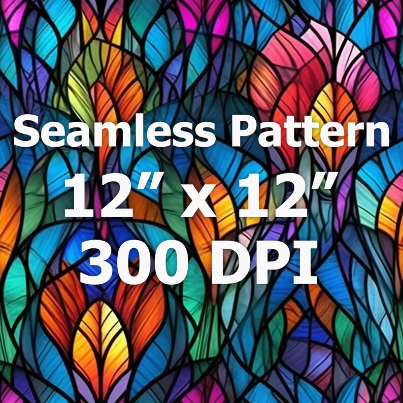 8 Seamless Stained Glass Patterns: Vibrant Digital Paper (12x12, 300 ...