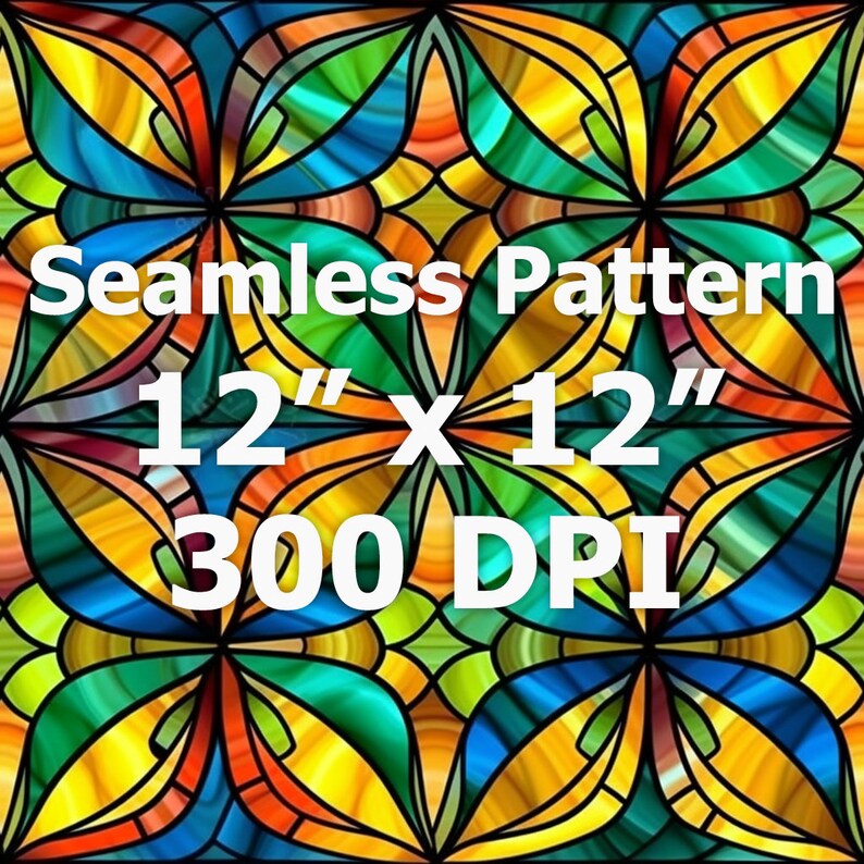 8 Seamless Stained Glass Patterns: Vibrant Digital Paper (12x12, 300 ...